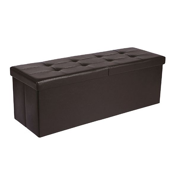 Folding Storage Ottoman Bench With Flipping Lid Faux Leather Storage
