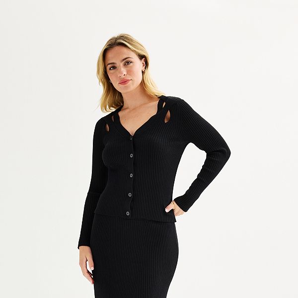 Women's Rachel Roy Cutout Detail Ribbed Cardigan Sweater