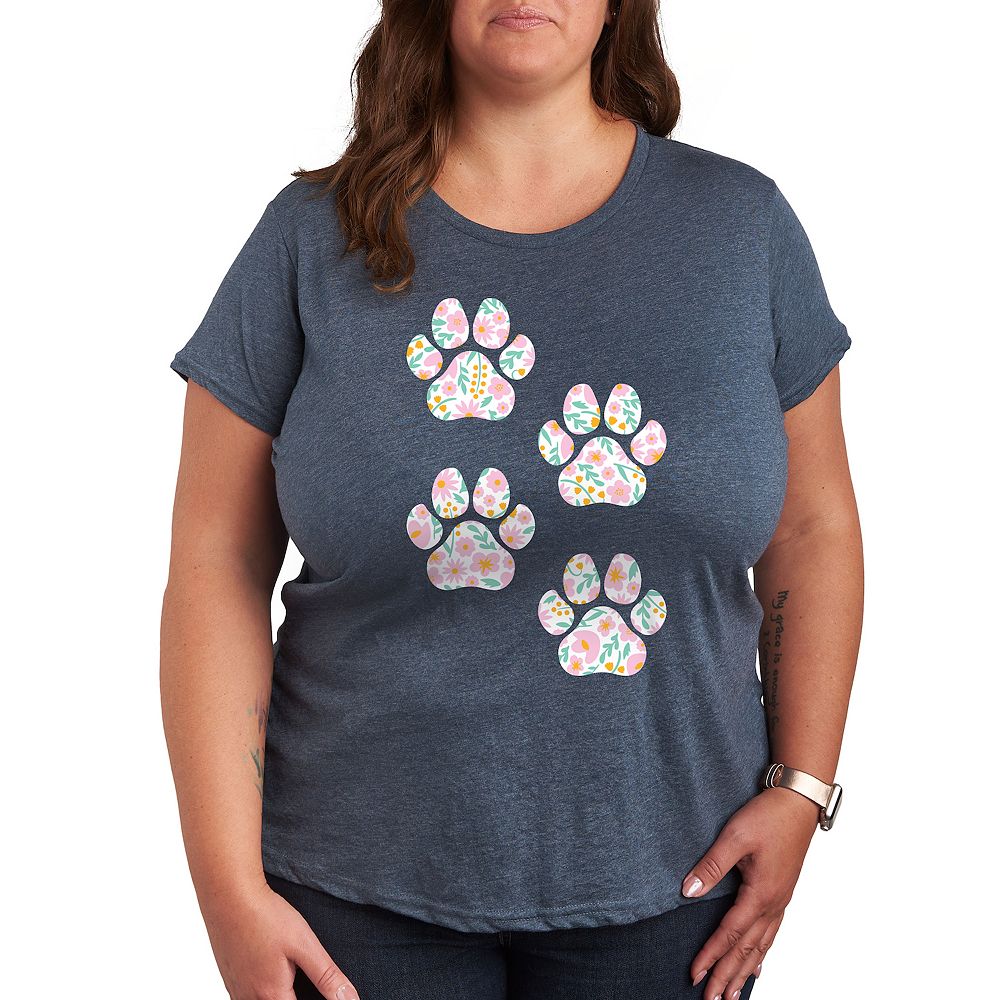 Plus Floral Dog Paw Prints Graphic Tee