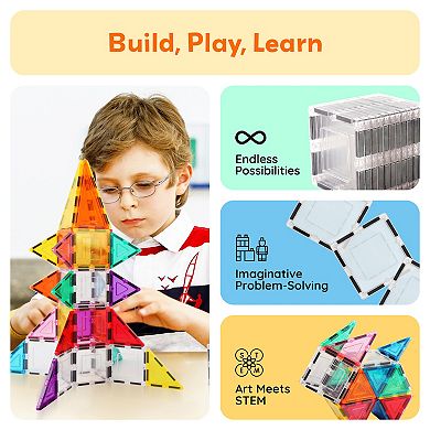 PicassoTiles 12 PC Clear Transparent, Magnetic Tiles, Magnetic Building ...