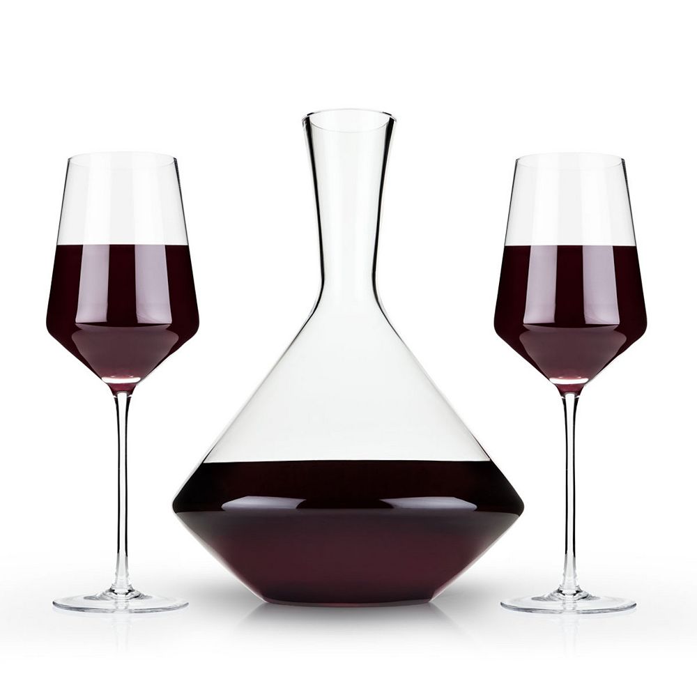 3-Piece Raye Crystal Angled Bordeaux Glass and Decanter Set
