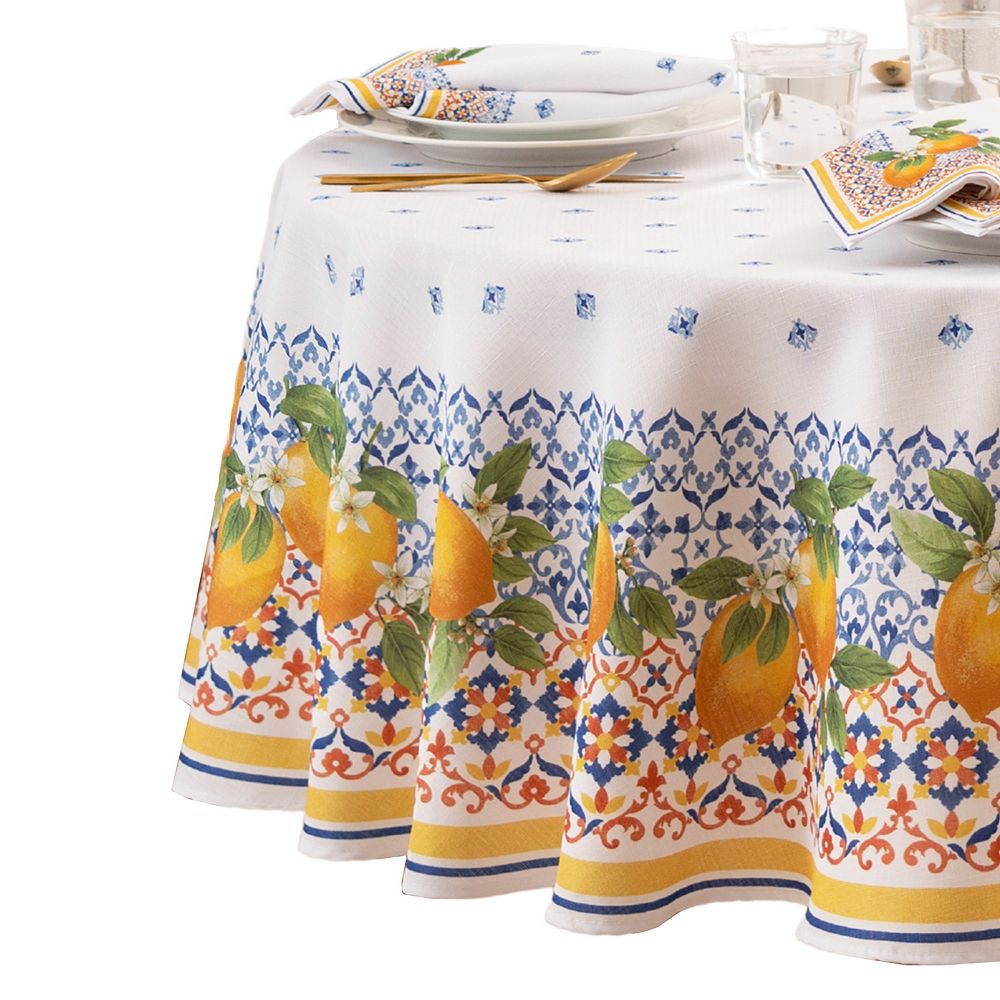 Elrene Home Fashions Capri Lemon Double Border Round Tablecloth