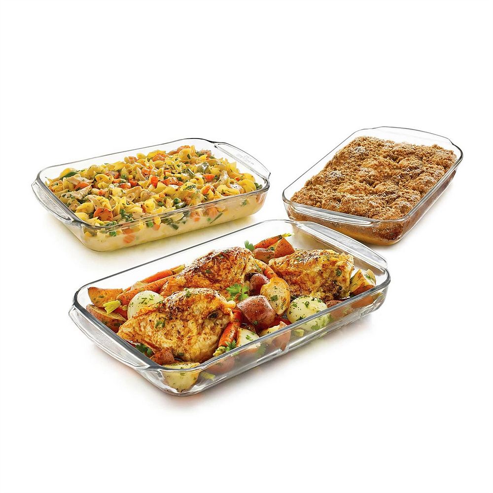 Glass 3-piece Bakeware Oven Safe Casserole Baking Dish Set - Dishwasher ...