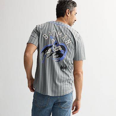 Men's Batman Pinstriped Graphic Baseball Jersey