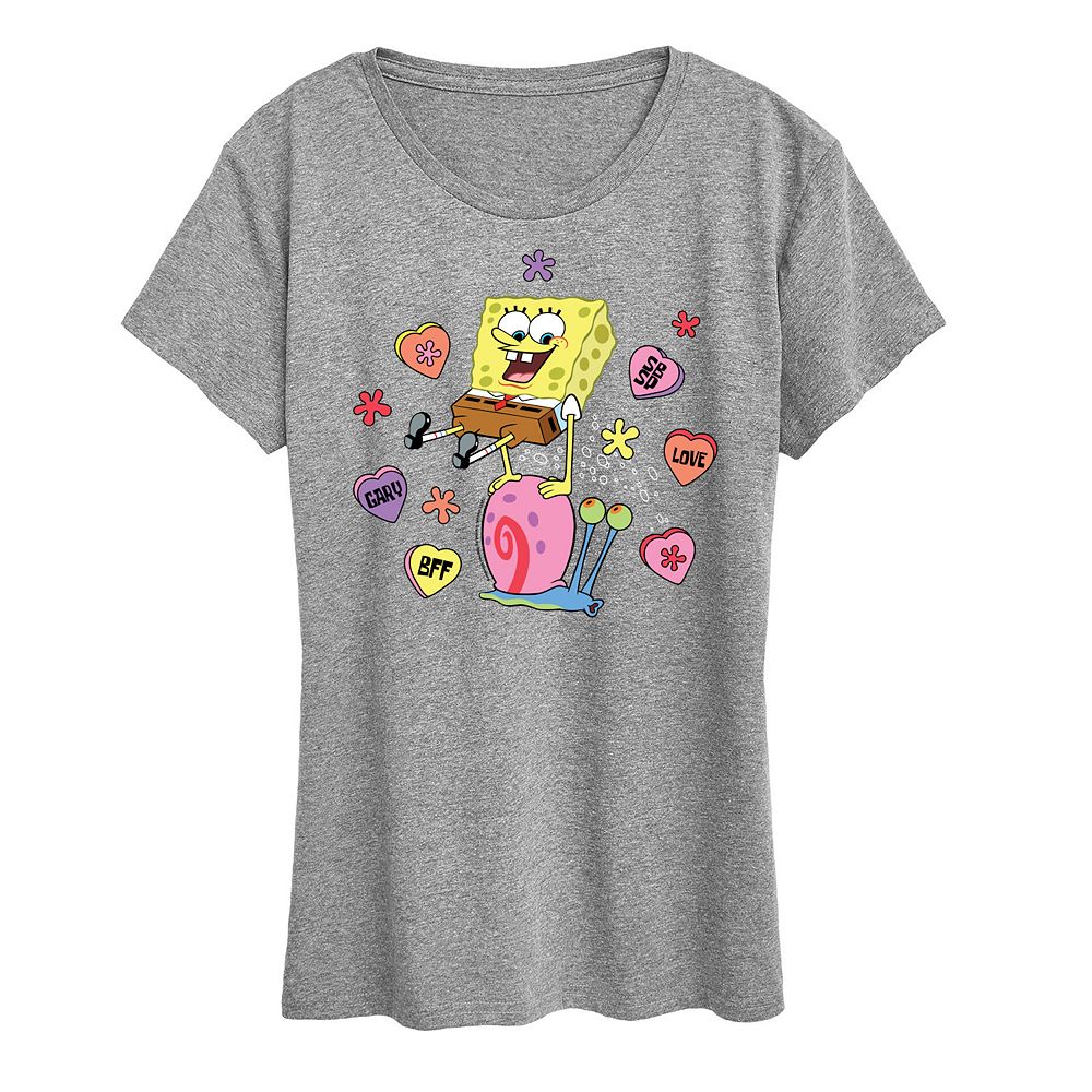 Women's Spongebob Squarepants Spongebob Gary Candy Hearts Graphic Tee