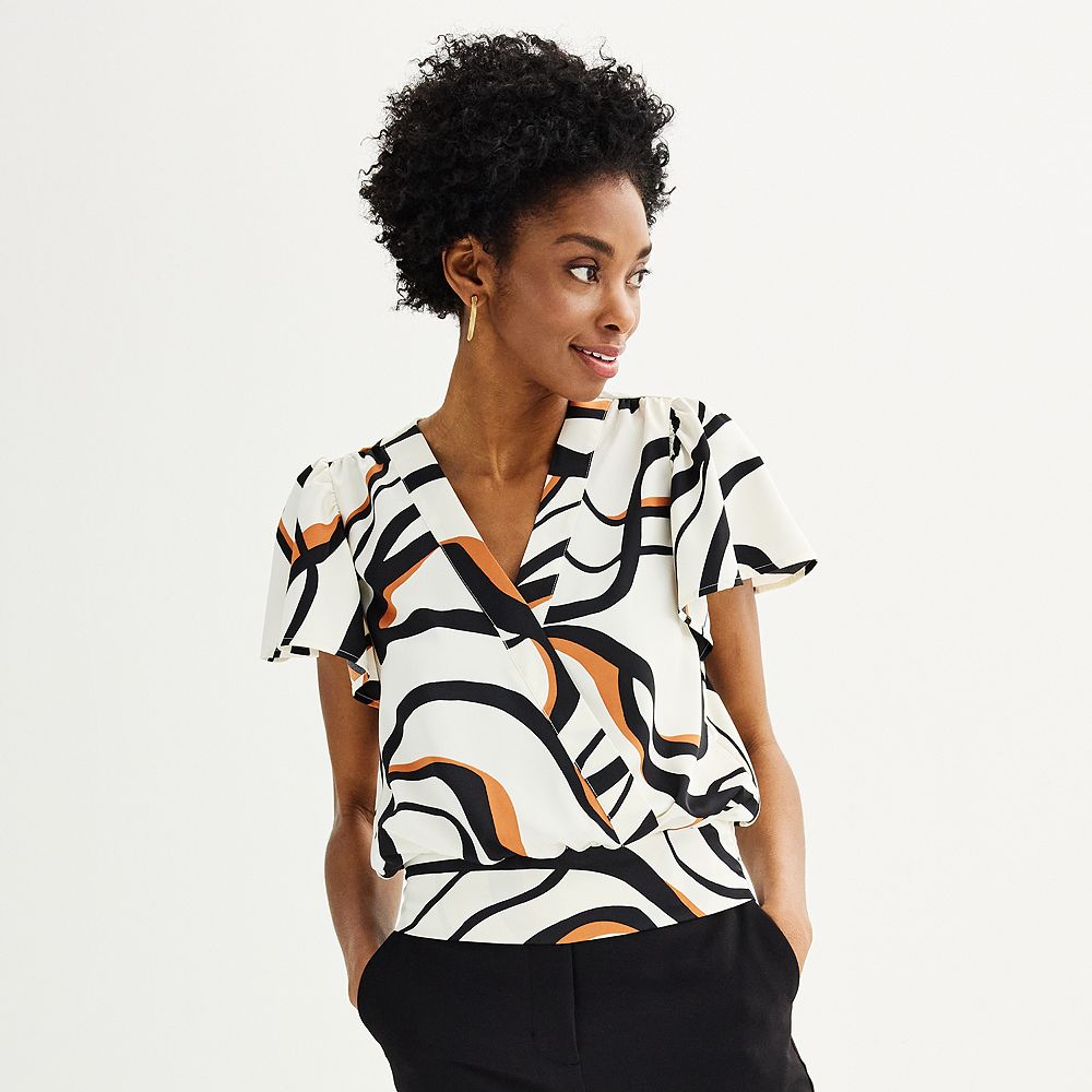Women's Nine West Banded Flutter Sleeve V-Neck Top