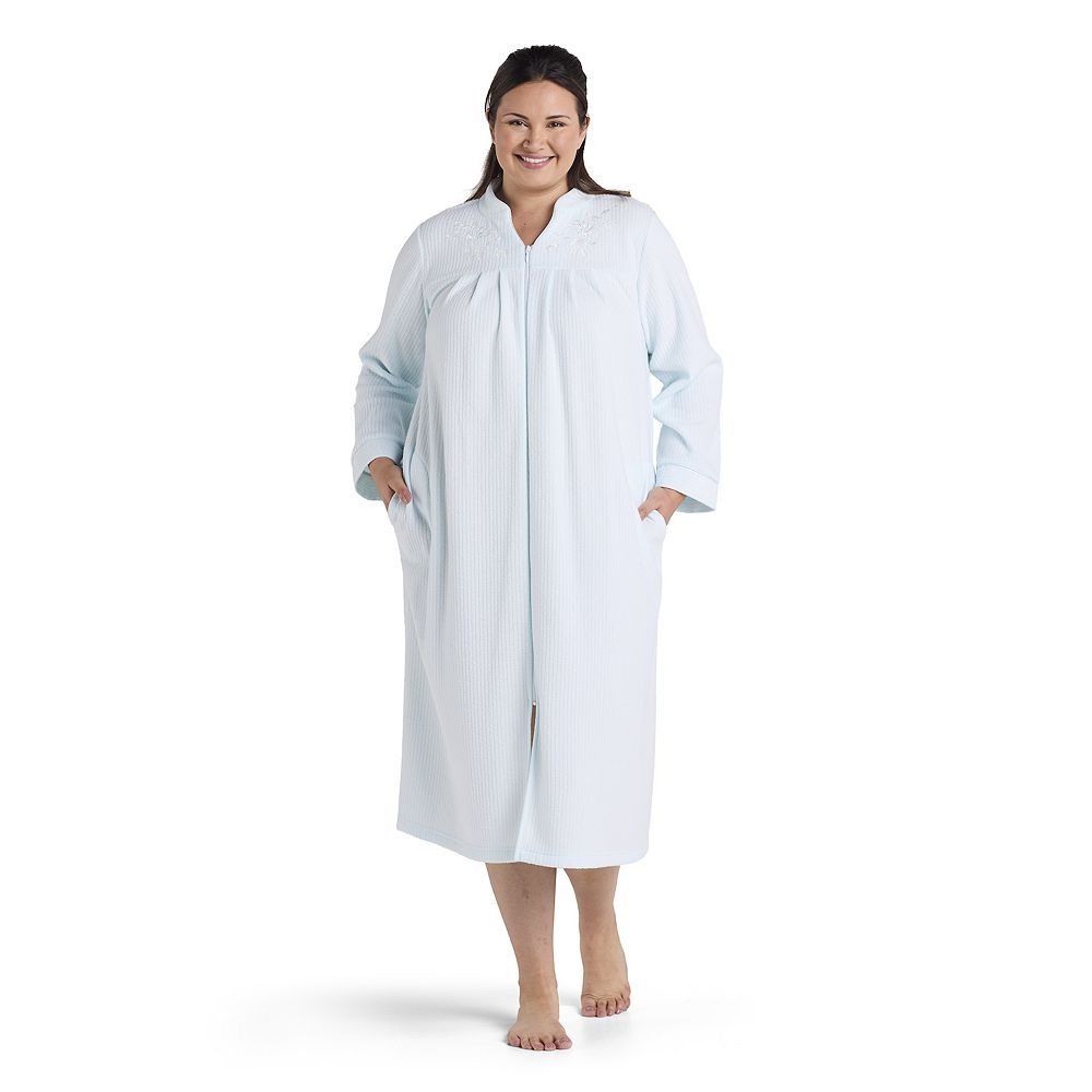 Plus Size Miss Elaine Essentials Brushed Back Terry Long Zip Robe