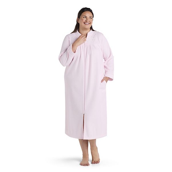 Plus Size Miss Elaine Essentials Brushed Back Terry Long Zip Robe