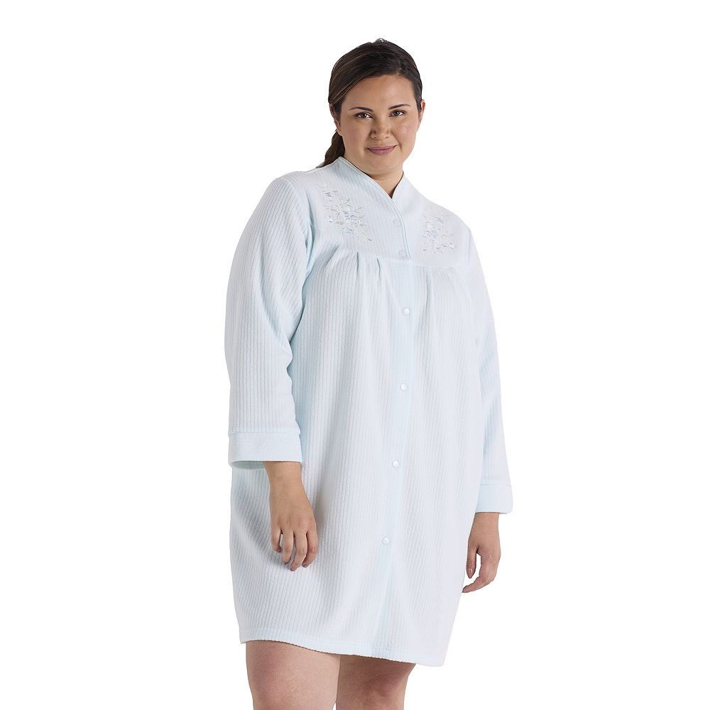 Plus Size Miss Elaine Essentials Brushed Back Terry Short Snap Robe