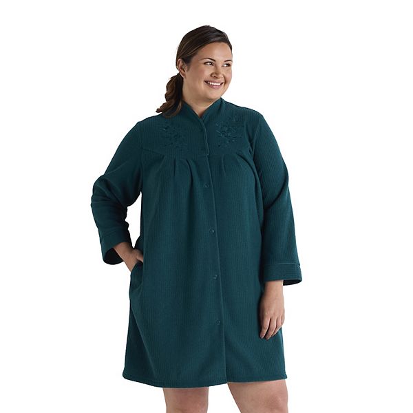 Plus Size Miss Elaine Essentials Brushed Back Terry Short Snap Robe