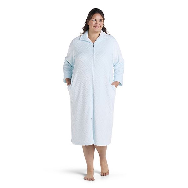 Plus Size Miss Elaine Essentials French Fleece Long Zip Robe