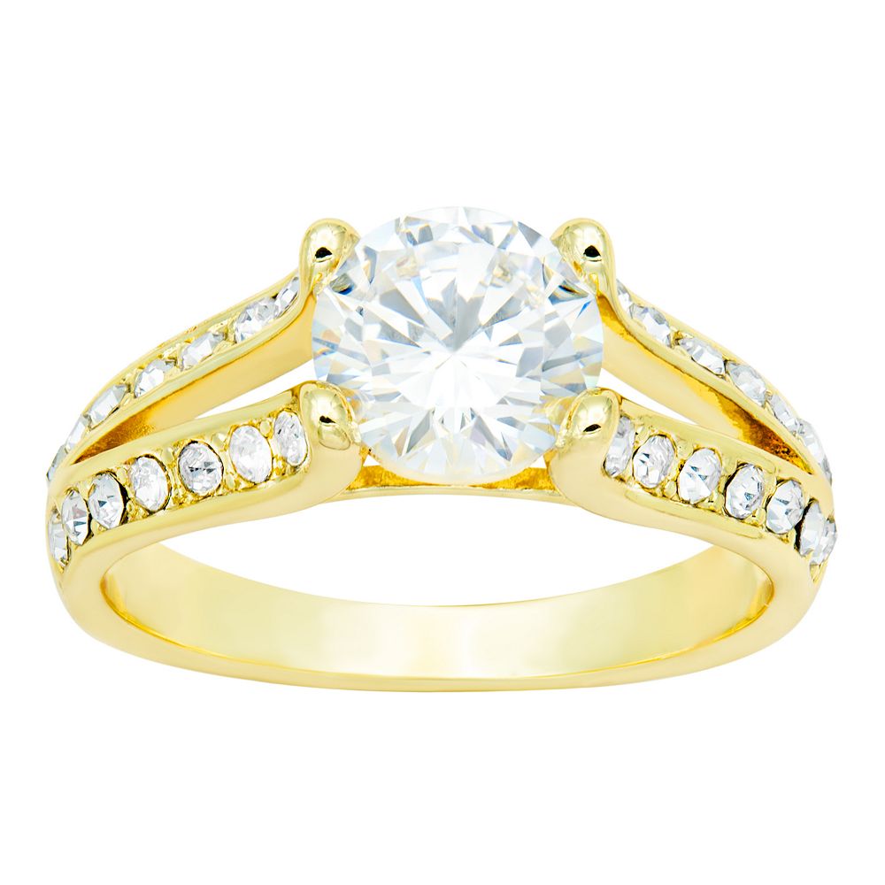 City Luxe Gold Tone Cubic Zirconia Split Shank Engagement Ring