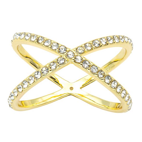 City Luxe Gold Tone Crystal Pave X Ring
