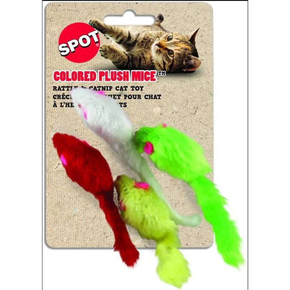 Spot Colored Plush Mice Cat Toys - 4pc