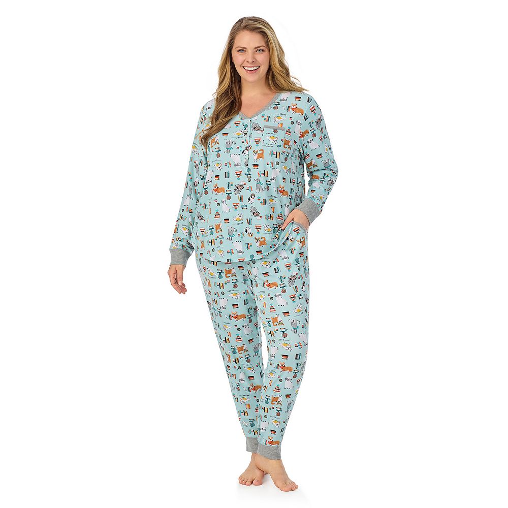 Plus Size Cuddl Duds® Cozy Long Sleeve Henley Pajama Top & Pajama ...