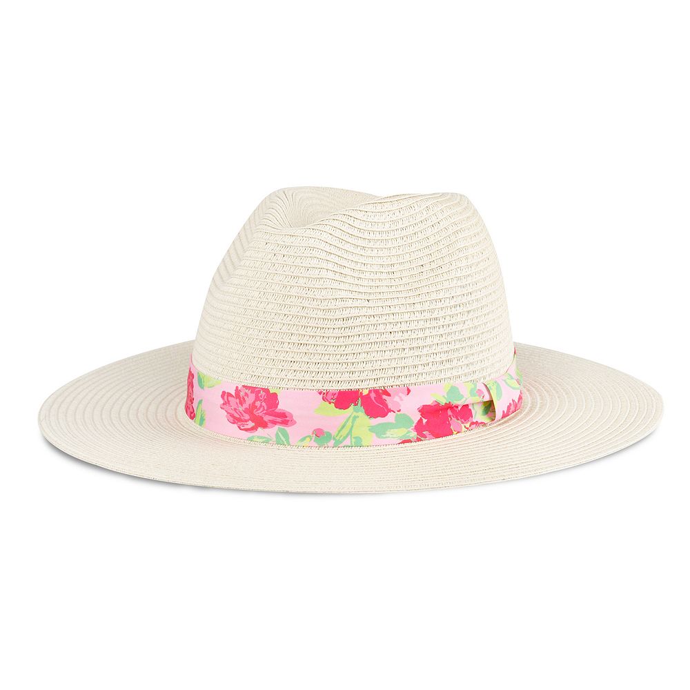 Women's Draper James Adjustable Fit Straw Fedora Hat with Floral Print Band
