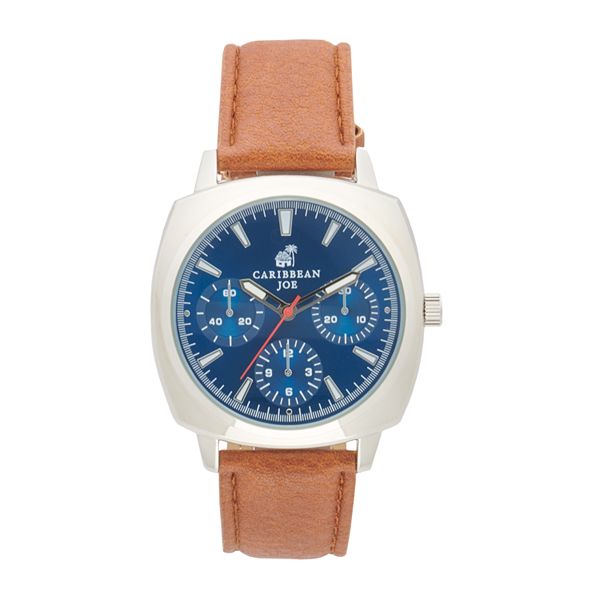 Caribbean Joe Men's Silver Tone Four Dial Light Brown Smooth Strap Watch