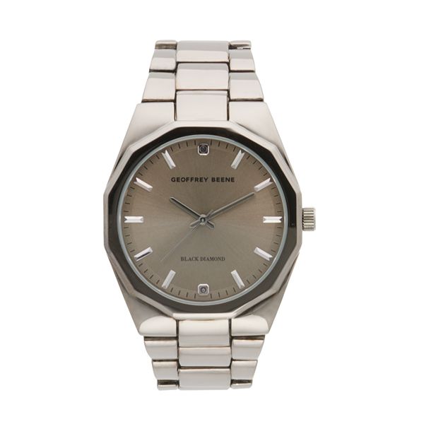 Geoffrey Beene Men's Gunmetal Tone Octagonal Bezel Genuine Black ...