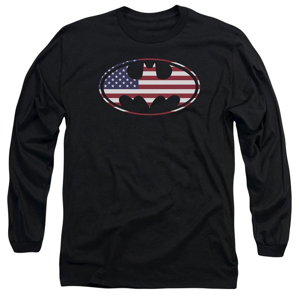 Batman American Flag Oval Long Sleeve Adult T-shirt