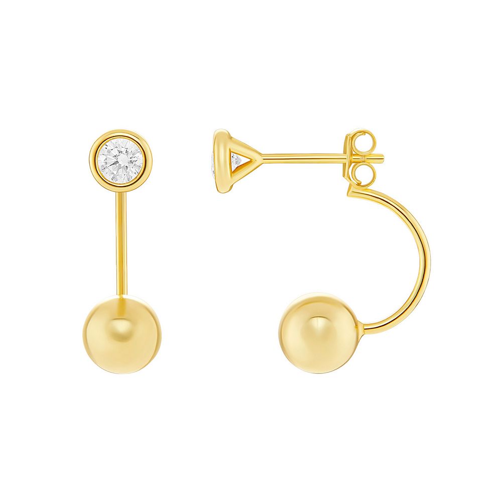 PRIMROSE 18k Gold Vermeil Cubic Zirconia Stud Polished Ball Front to ...