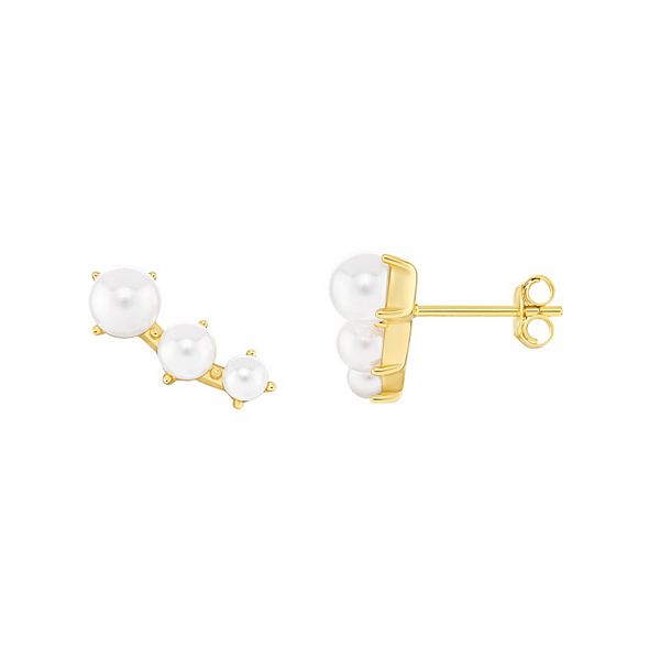 PRIMROSE 18k Gold Vermeil Graduated Glass Pearl Crawler Stud Earrings
