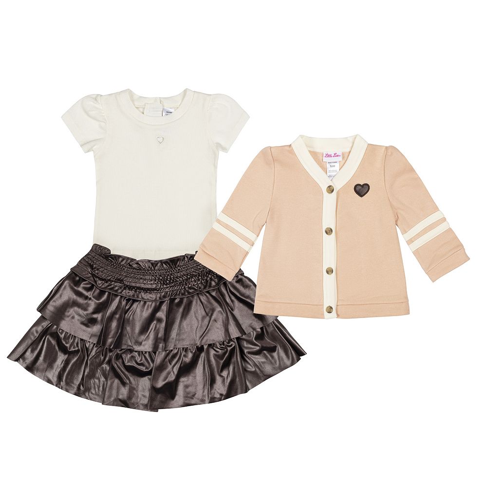 Baby Girl Little Lass 4-piece Top, Skort, Cardigan & Headband Set