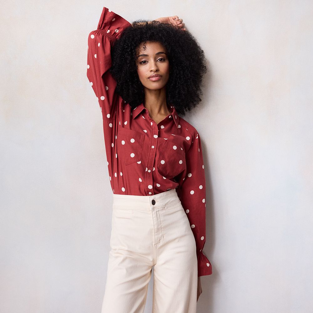 Petite LC Lauren Conrad Relaxed Smocked Cuff Shirt