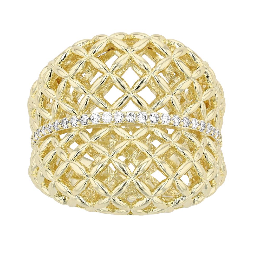 14k Yellow Gold Plated Concave Filigree Wire Dome-Shaped Adjustable Ring
