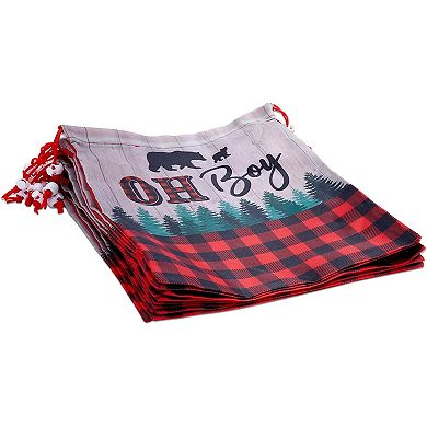 12 Pack Large Buffalo Plaid Drawstring Gift Bag For Boy Baby Shower ...
