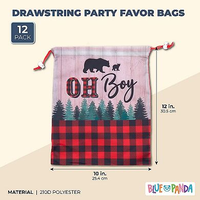 12 Pack Large Buffalo Plaid Drawstring Gift Bag For Boy Baby Shower ...