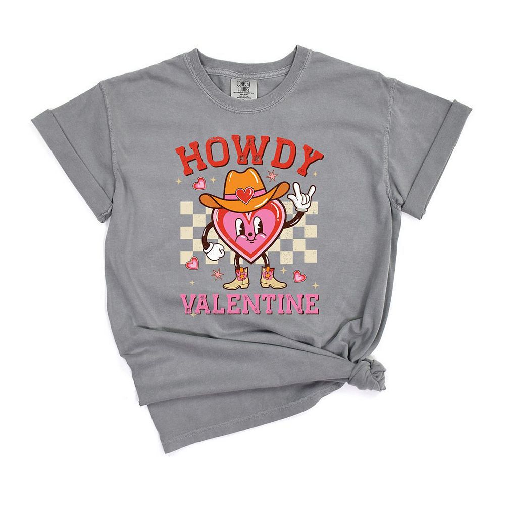 Howdy Valentine Checkered Heart Garment Dyed Tees