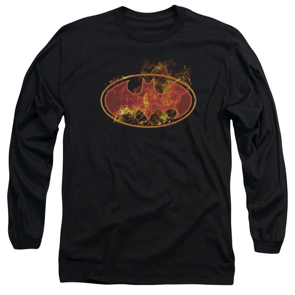 Batman Flames Logo Long Sleeve Adult T-shirt