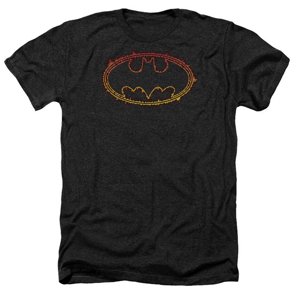 Batman Flame Outlined Logo Adult Heather T-shirt