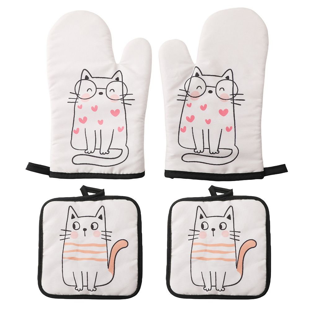 Quirky Kitchen Cat Oven Mitt And Pot Holder Set