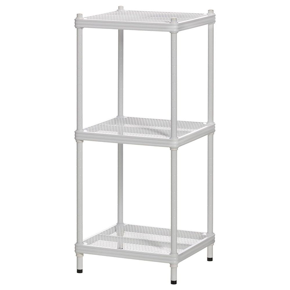 Design Ideas Meshworks 3 Tier Tower Metal Storage Shelving Unit Rack, White