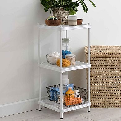 Design Ideas Meshworks 3 Tier Tower Metal Storage Shelving Unit Rack, White