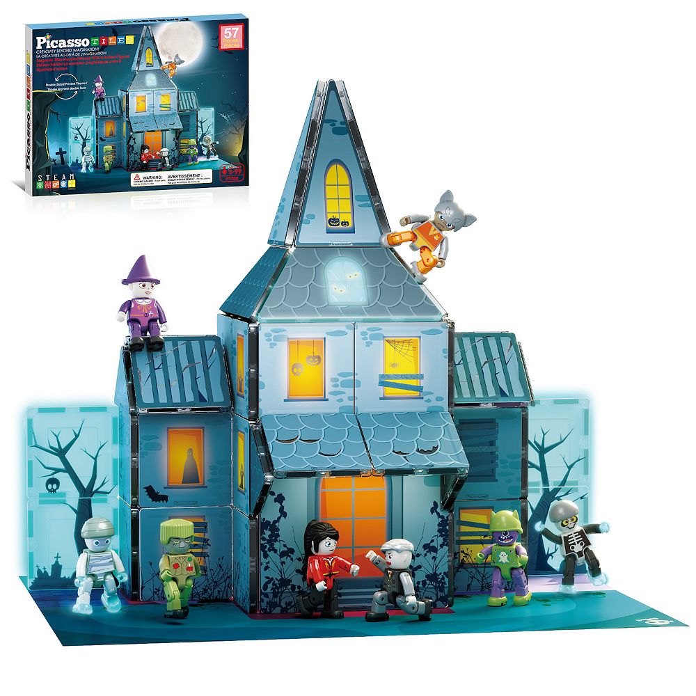 PicassoTiles 57 Piece Haunted Mansion Toy Magnetic Tile, Building Block ...