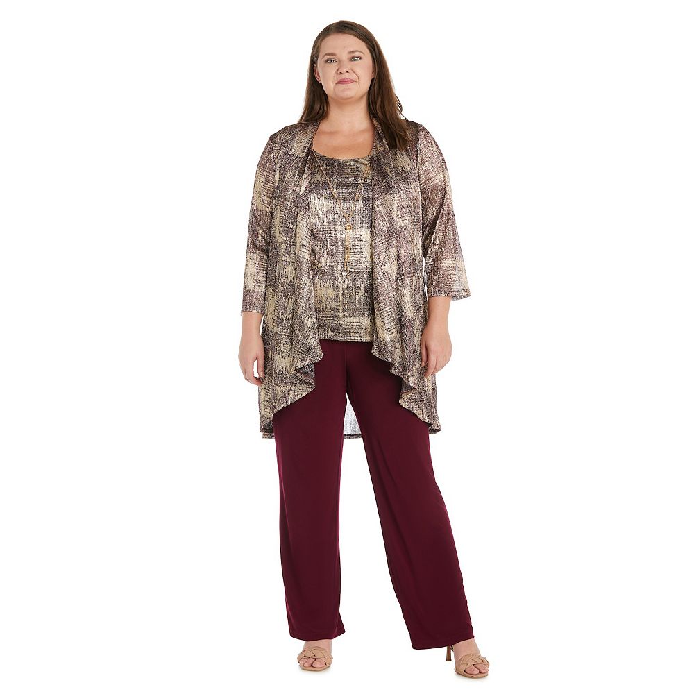 Plus Size R&M Richards 3-Piece Crinkle Foil Print Camisole, Ruffle ...