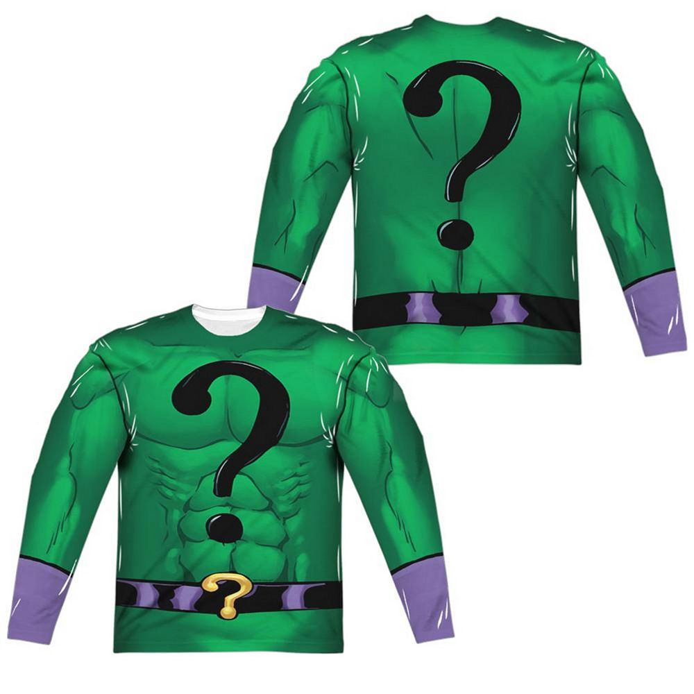 Batman Riddler Uniform Long Sleeve Adult Poly Crew T-shirt