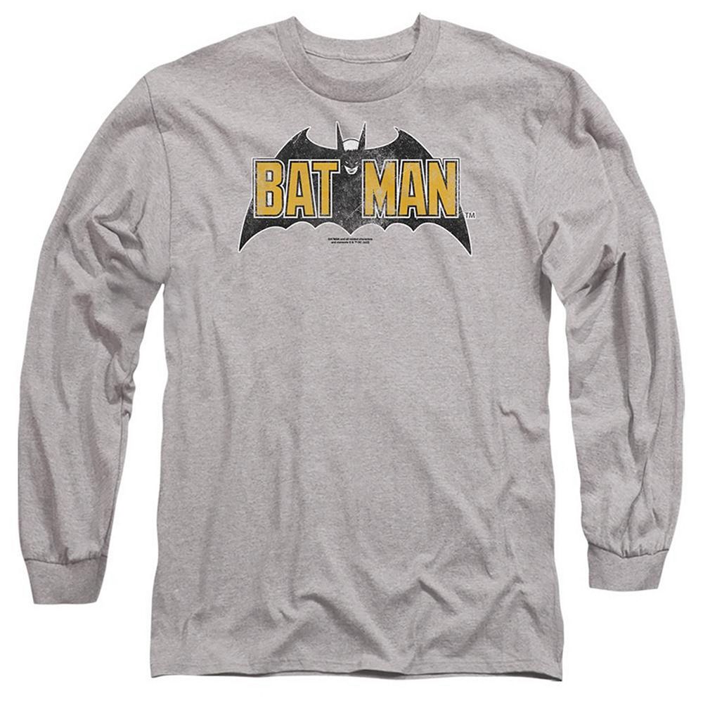 Batman Vintage Bat Logo On Gray Long Sleeve Adult T-shirt