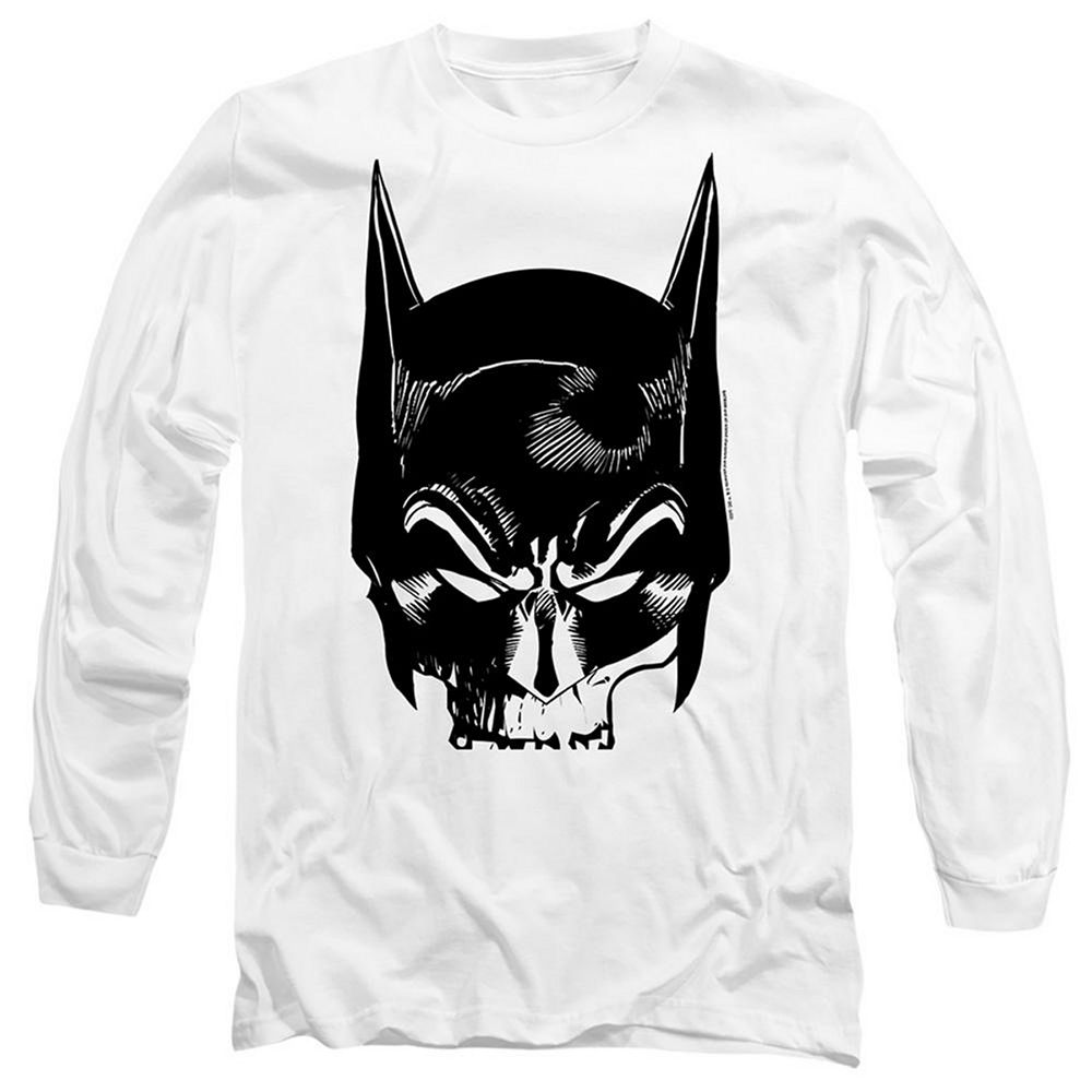 Batman Skull On White Long Sleeve Adult T-shirt