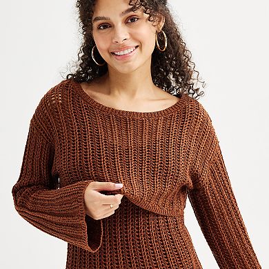 Juniors' SO® Crochet Lurex Stitch Dress & Shrug Set