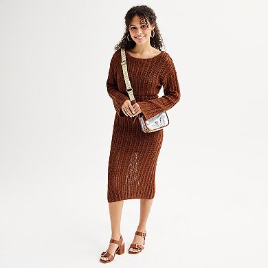 Juniors' SO® Crochet Lurex Stitch Dress & Shrug Set