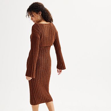 Juniors' SO® Crochet Lurex Stitch Dress & Shrug Set