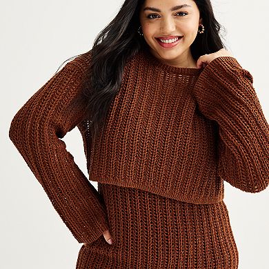 Juniors' Plus Size SO® Crochet Stitch Dress & Shrug Set