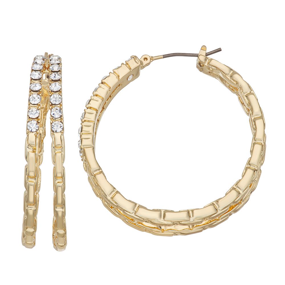 Nine West Gold Tone Split Hoop Click-It Earrings