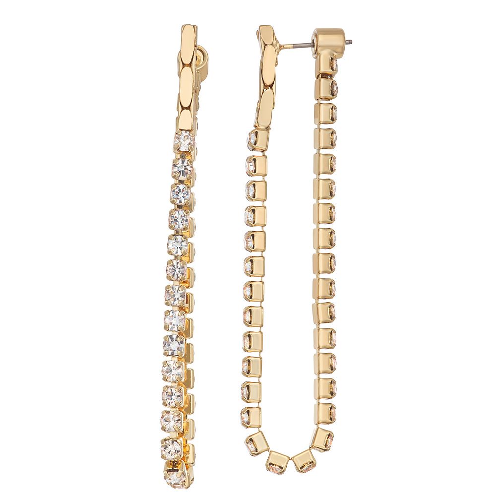 Nine West Gold Tone Crystal Chain Front-To-Back Stud Earrings
