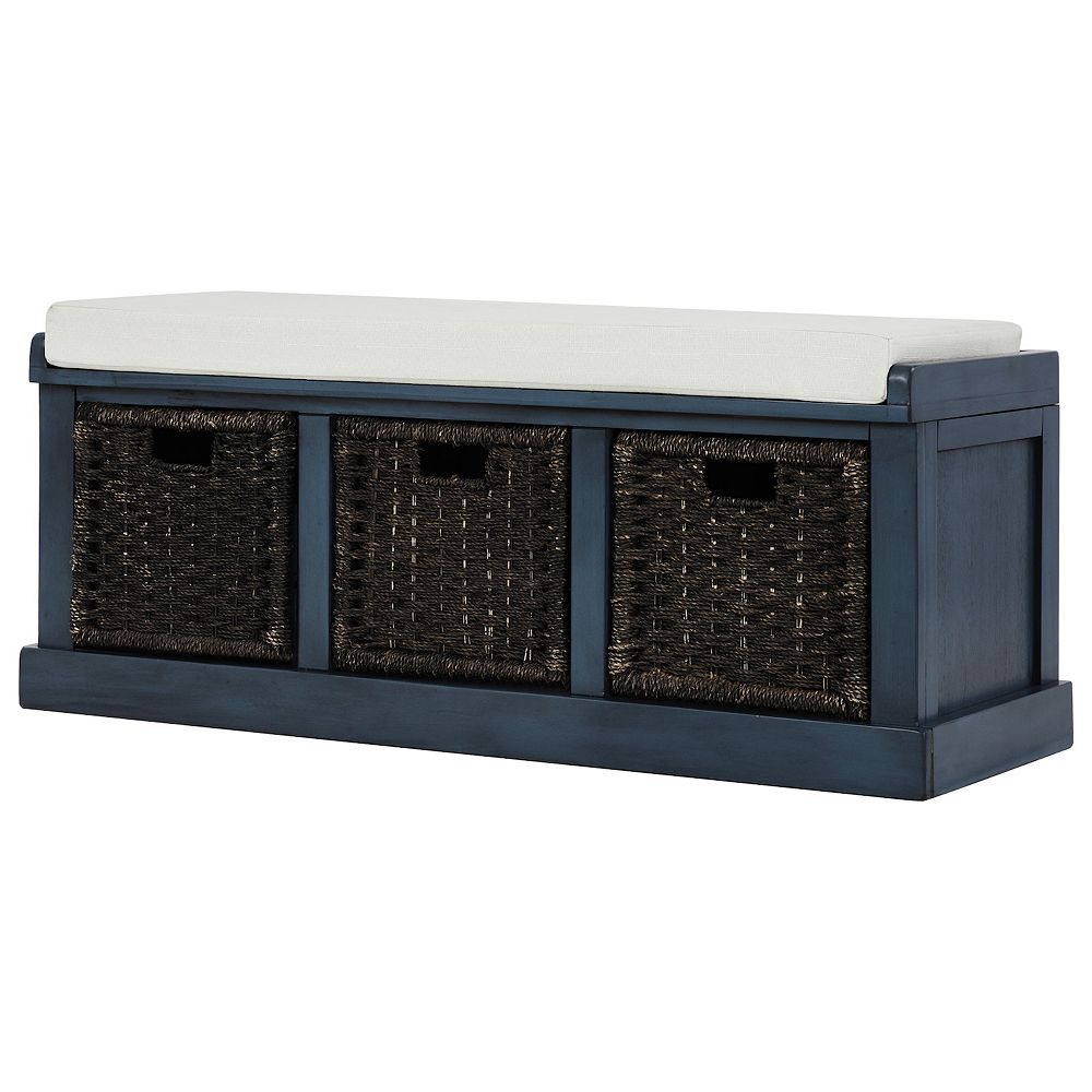 Rustic Storage Bench with 3 Removable Classic Rattan Basket , Entryway ...