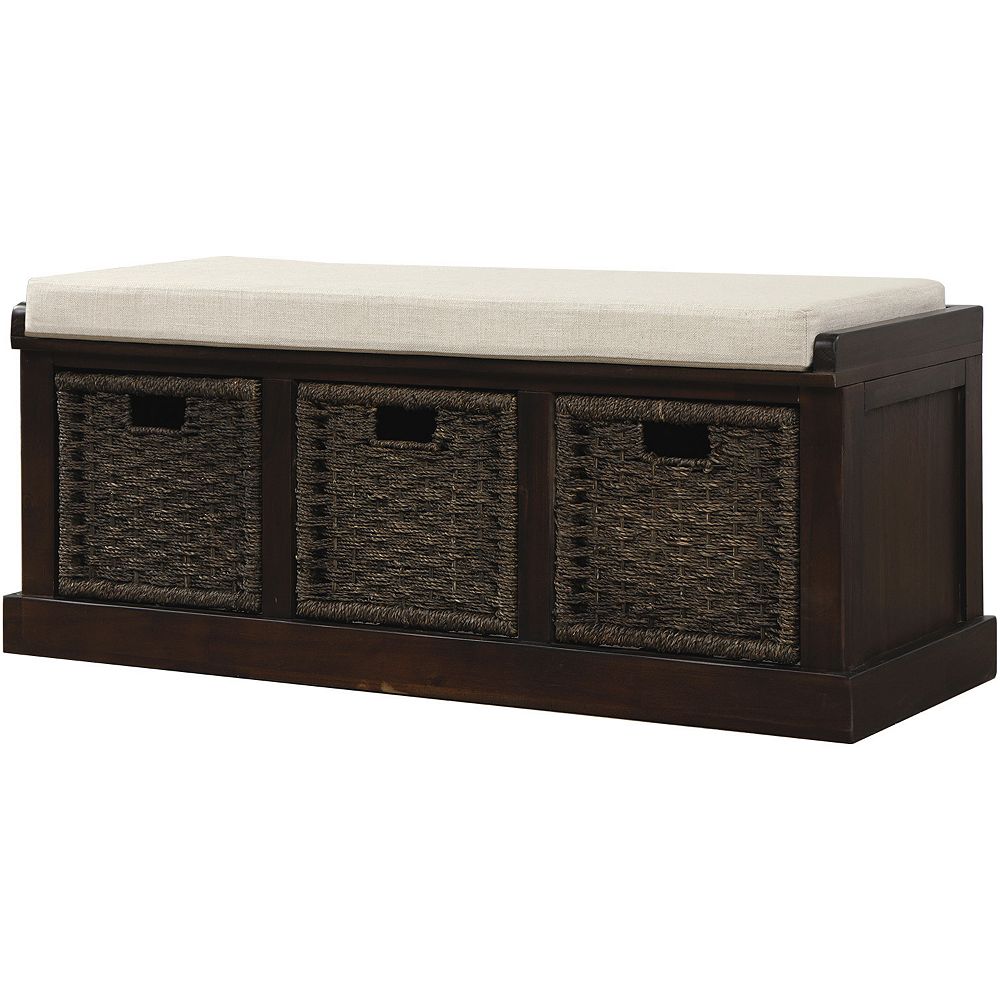 Rustic Storage Bench with 3 Removable Classic Rattan Basket , Entryway ...