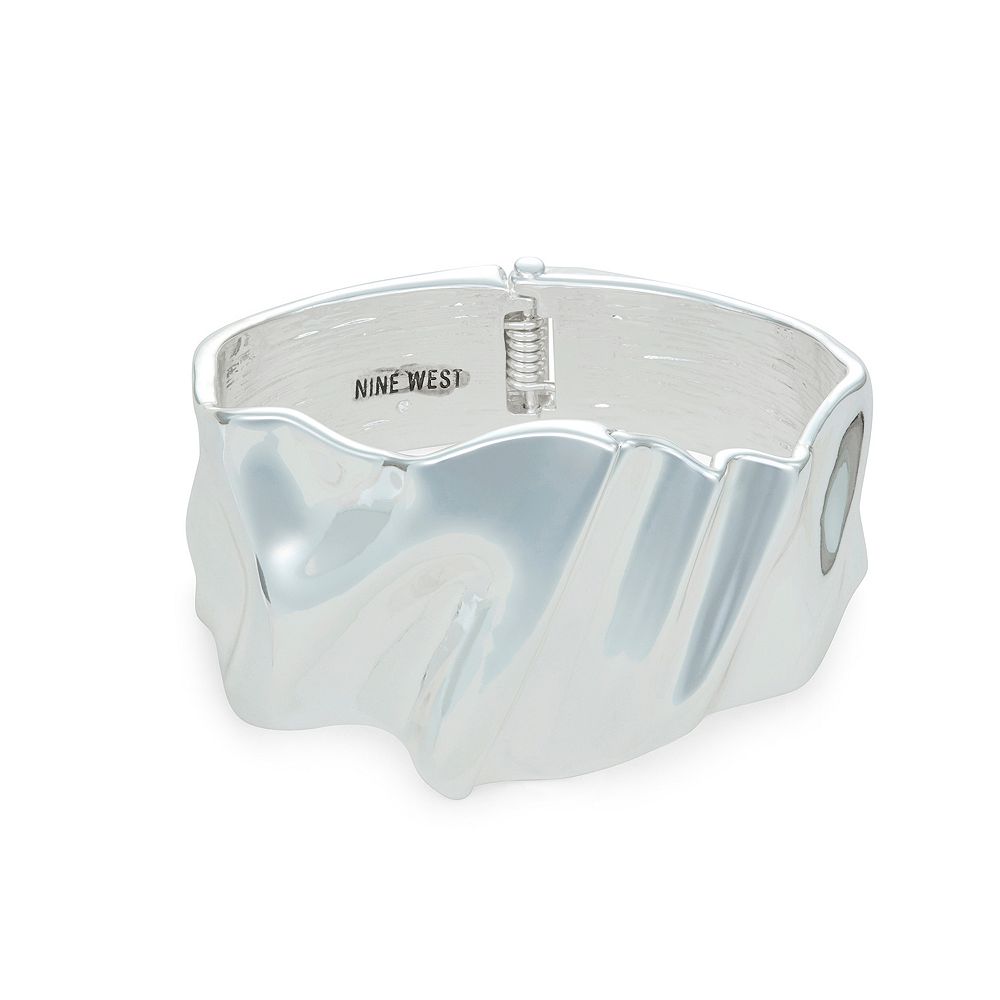 Nine West Silver Tone Hinged Bangle Bracelet